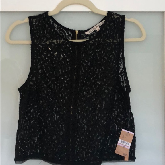 Rachel Zoe | Tops | Rachel Zoe Black Lace Top With Gold Zip Back | Poshmark